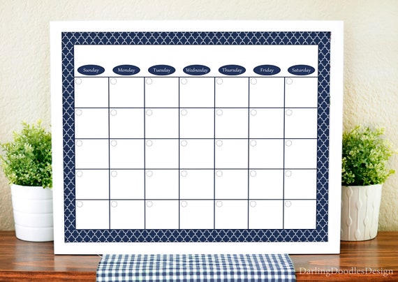 Navy Wall Calendar Navy Dry Erase Calendar Monthly | Etsy