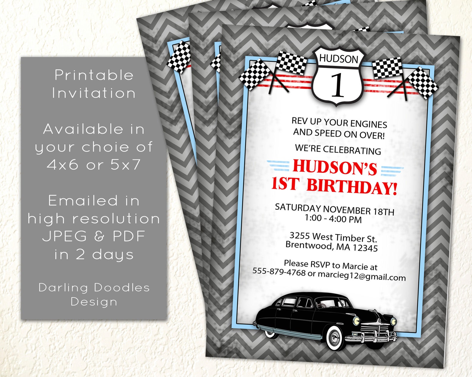 Classic Car Birthday Invite - Printable Car Invitation - Car ...