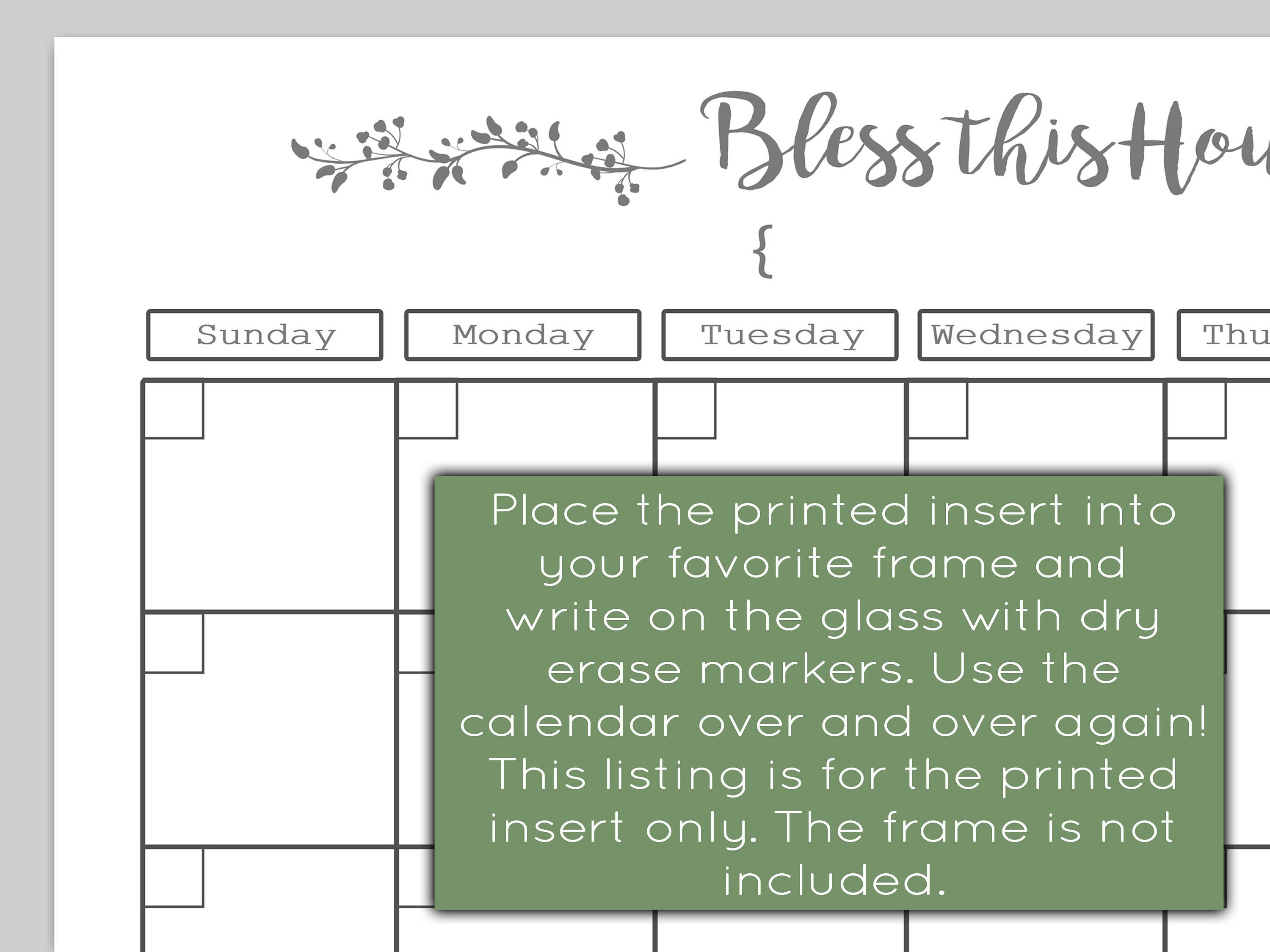 Farmhouse Calendar Insert White Gray Calendar Modern | Etsy