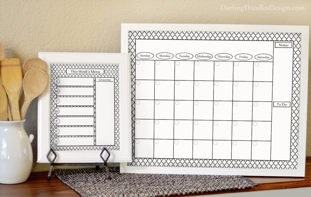 Printable Calendar and Menu Planner - Dry Erase Calendar - Weekly Menu ...
