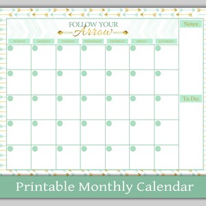 Mint and Gold Calendar - Mint and Gold Menu Planner - Arrow Calendar ...