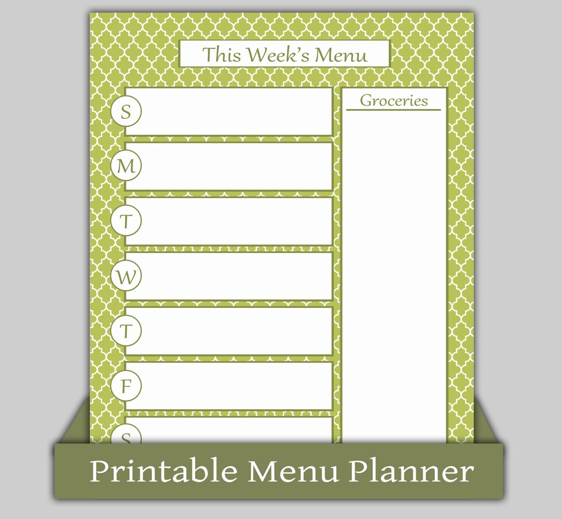 Monthly Calendar and Weekly Menu Planner - Sage Green - Printable ...