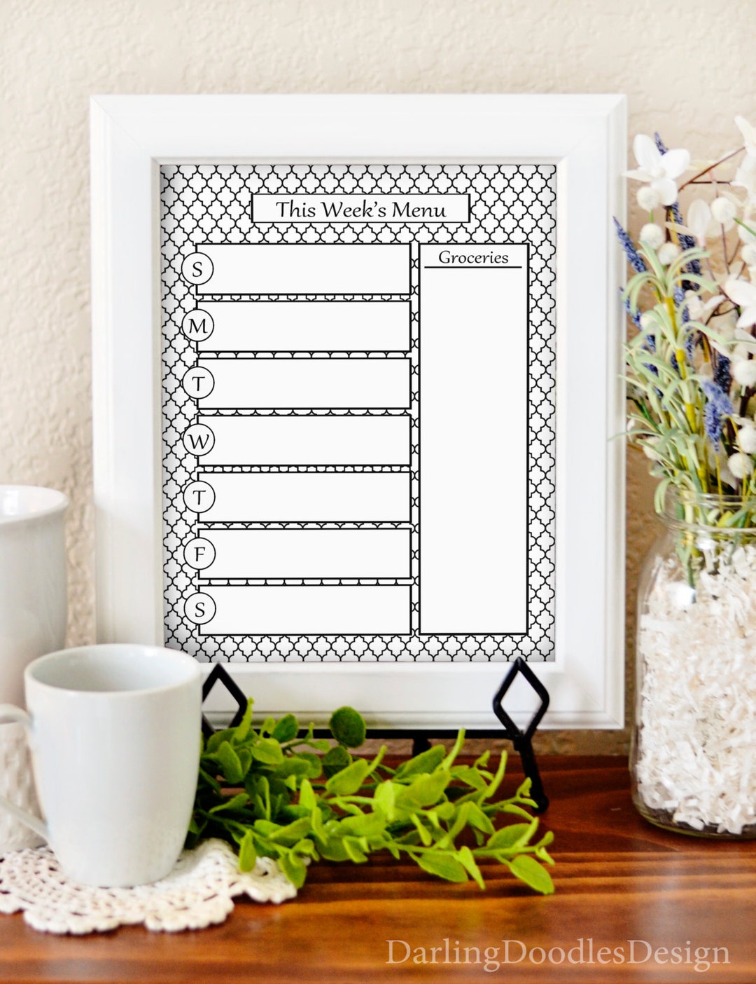 Printable Menu - Weekly Menu Planner - Weekly Meal Board - White ...