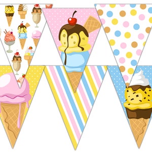 Ice Cream Banner - Ice Cream Pennant Banner - Ice Cream Party - Ice ...