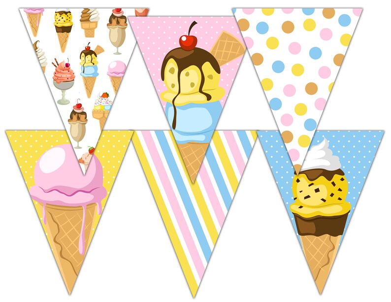 Ice Cream Party Banner – Printable Pennant Garland (digital Download ...