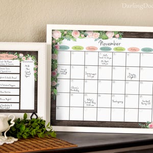 Pink Floral Monthly Calendar - Pink Floral Weekly Menu Planner ...