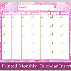 Watercolor Monthly Calendar - Feminine Office Decor - Pink and Purple ...