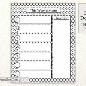 Printable Menu - Weekly Menu Planner - Weekly Meal Board - White ...