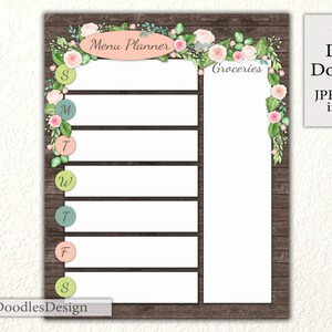 Printable Weekly Menu - Dry Erase Menu Board - Weekly Meal Planner ...