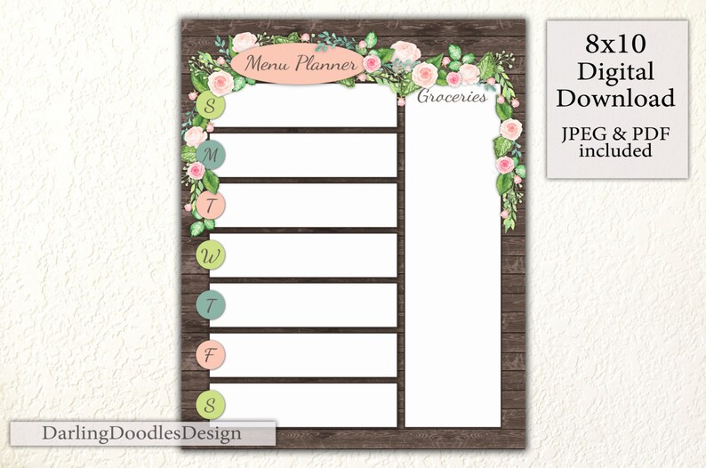 Printable Weekly Menu - Dry Erase Menu Board - Weekly Meal Planner ...