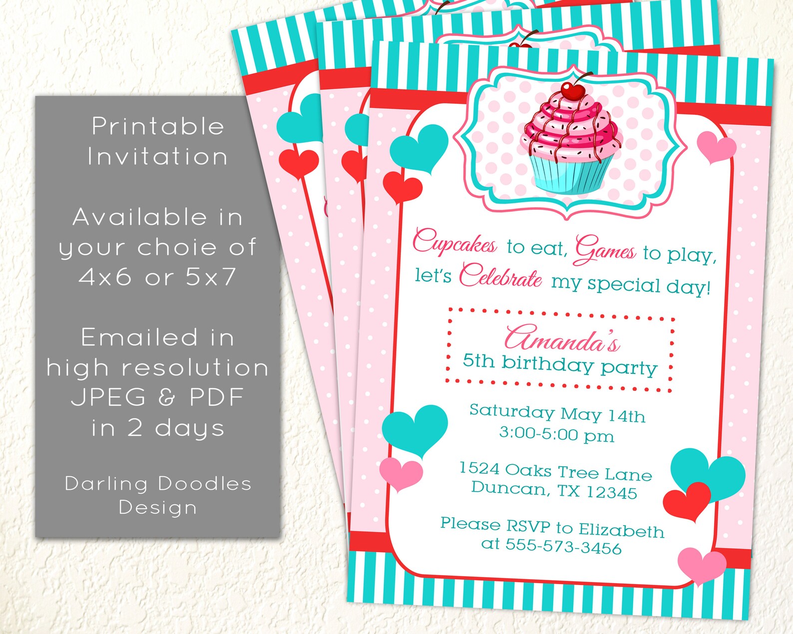 Cupcake Invitation Pink Cupcake Invite Printable Cupcake | Etsy