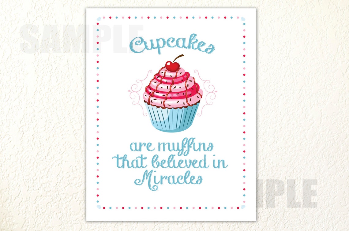 Cupcake Print Kitchen Printable Cupcake Wall Art Cute | Etsy