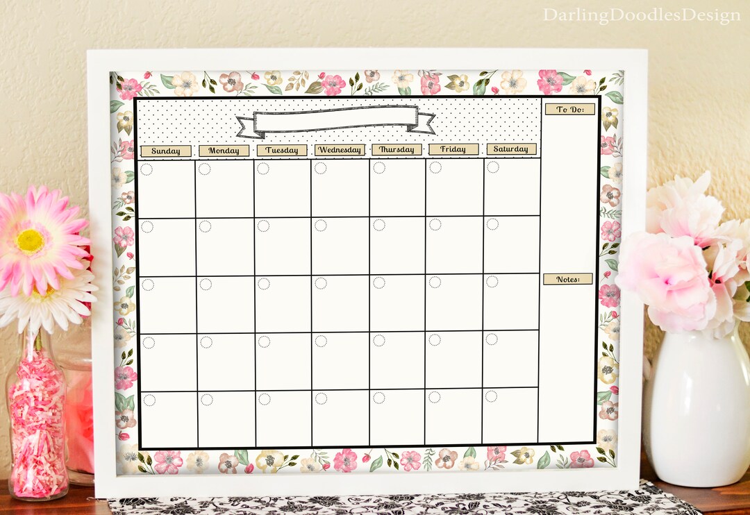 Watercolor Flower Calendar - Floral Monthly Calendar - Cute Calendar ...