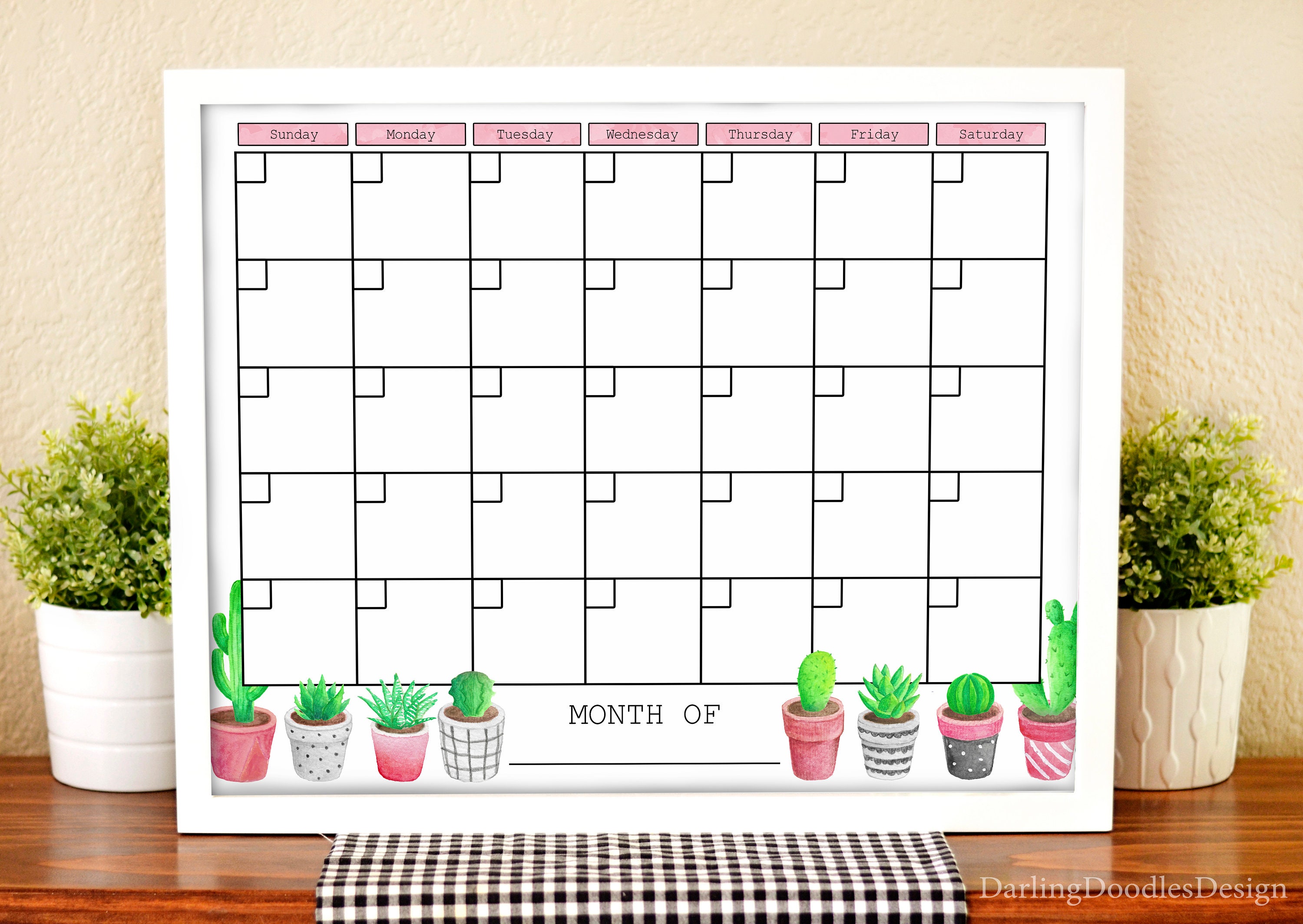 Cactus Calendar - Cactus Menu Planner - Printed Calendar Insert ...