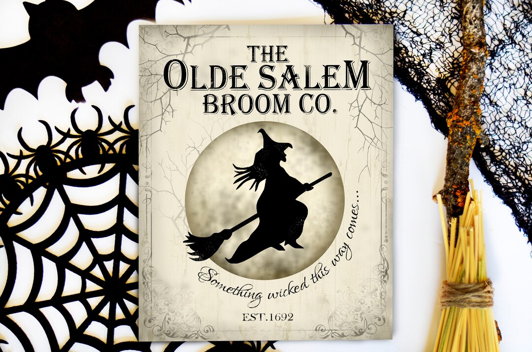 Olde Salem Broom Co Sign - Halloween Print - Halloween Decor - Witch ...