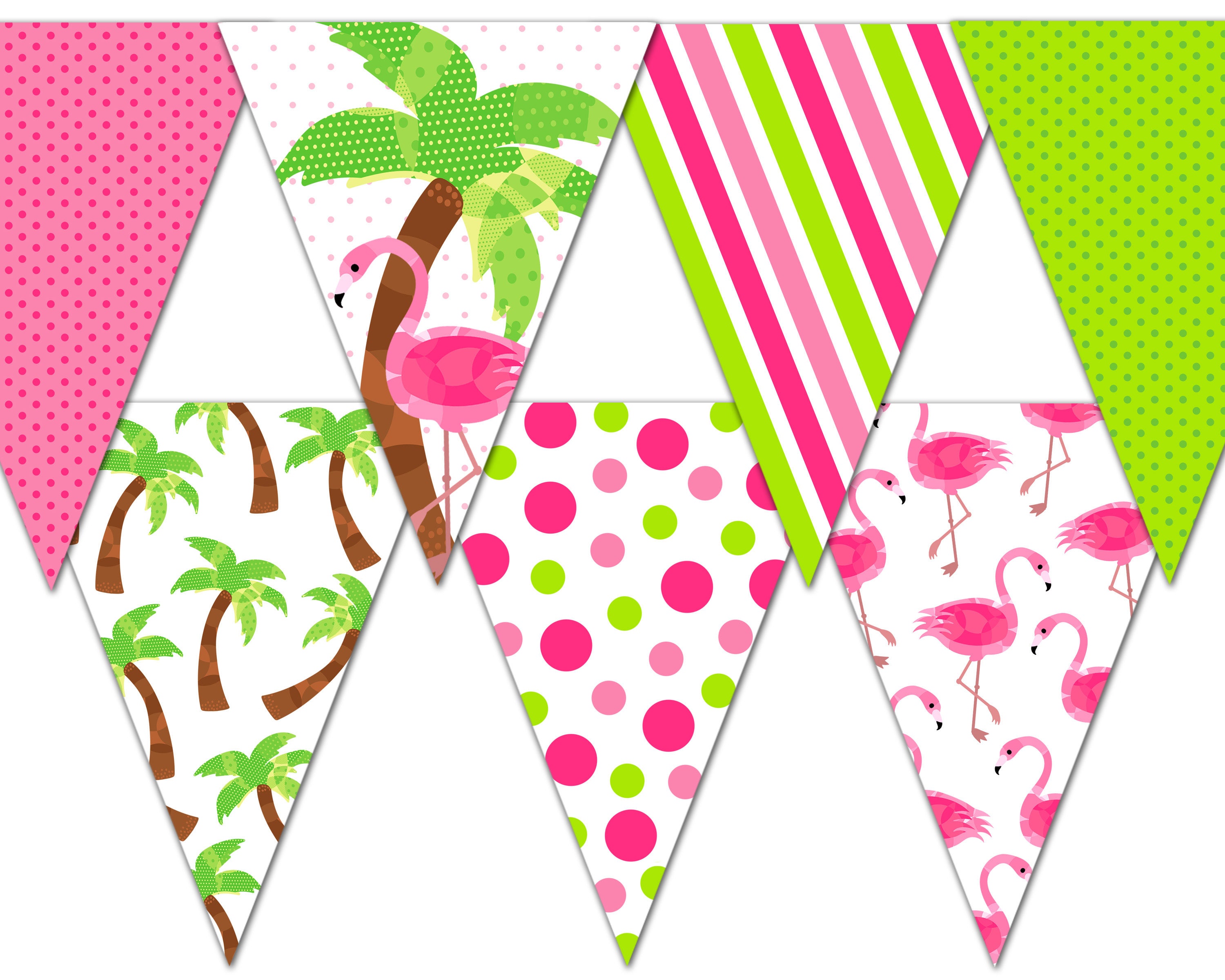 Tropical Birthday Banner - Palm Tree Pennants - Flamingo Party ...