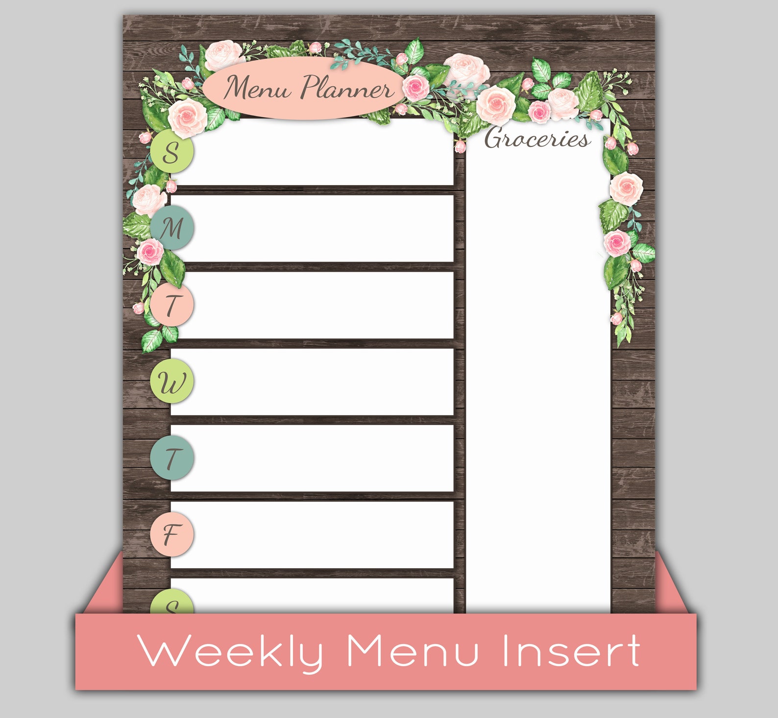 Pink Floral Monthly Calendar Pink Floral Weekly Menu Planner - Etsy
