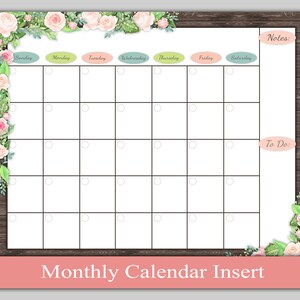 Pink Floral Monthly Calendar - Pink Floral Weekly Menu Planner ...