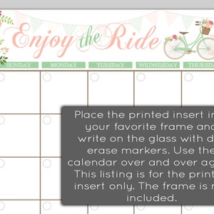 Enjoy the Ride Monthly Calendar - Floral Monthly Calendar - Pretty ...