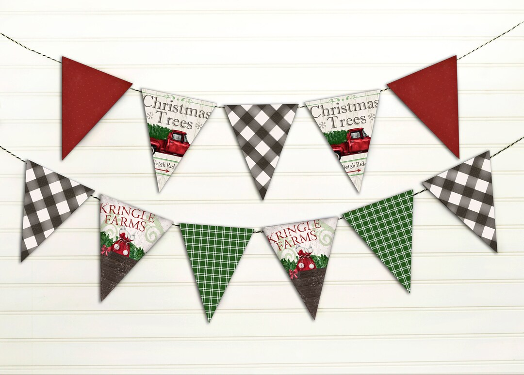 Buffalo Check Christmas Pennant Banner - Christmas Tree Garland - Merry ...