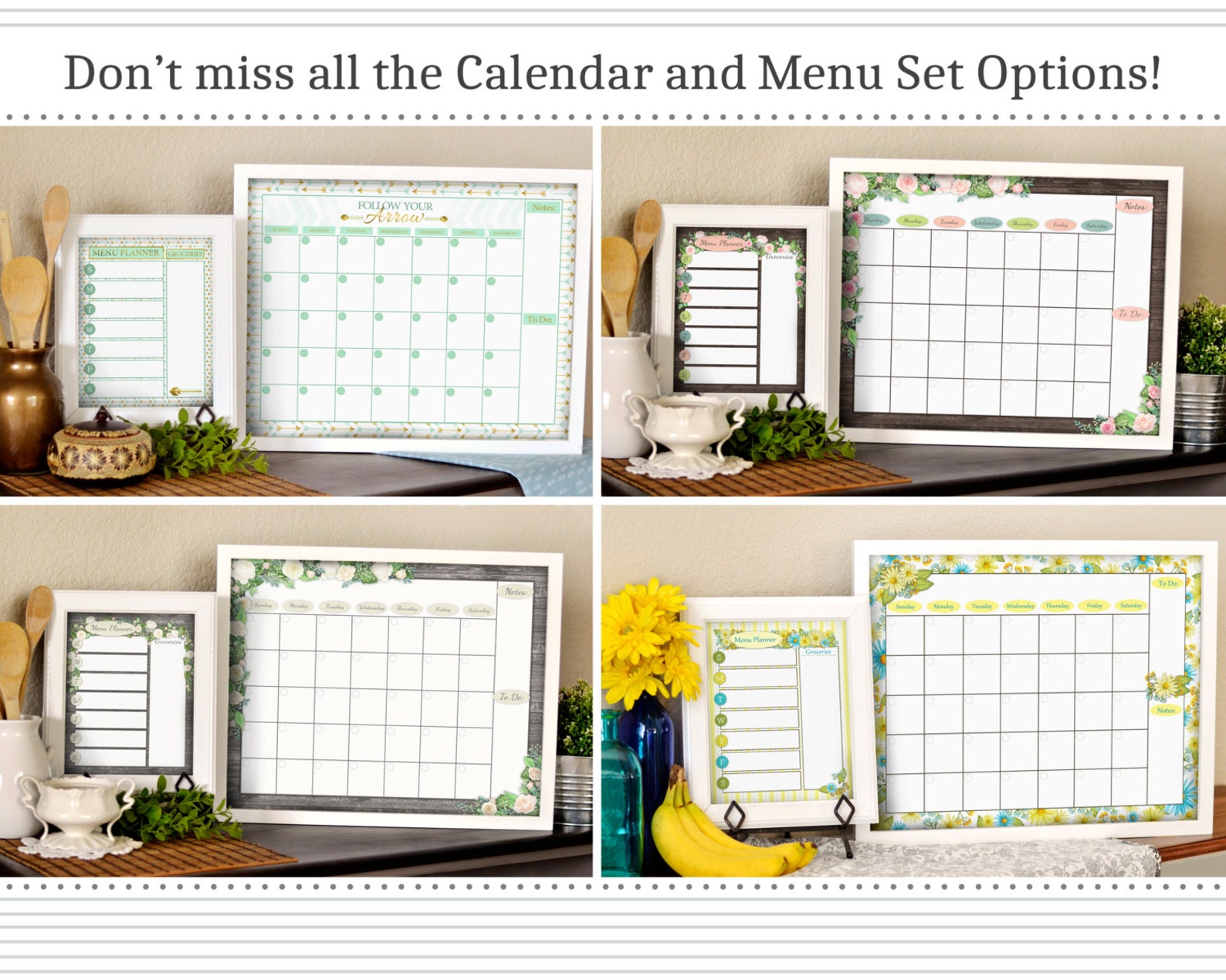 Printable Floral Menu Planner & Monthly Calendar (digital Download) - Etsy