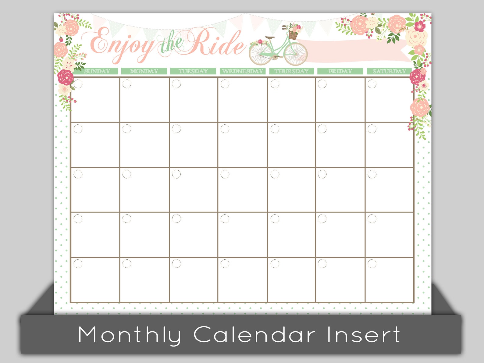 Pretty Floral Calendar Bicycle Calendar Weekly Meal - Etsy