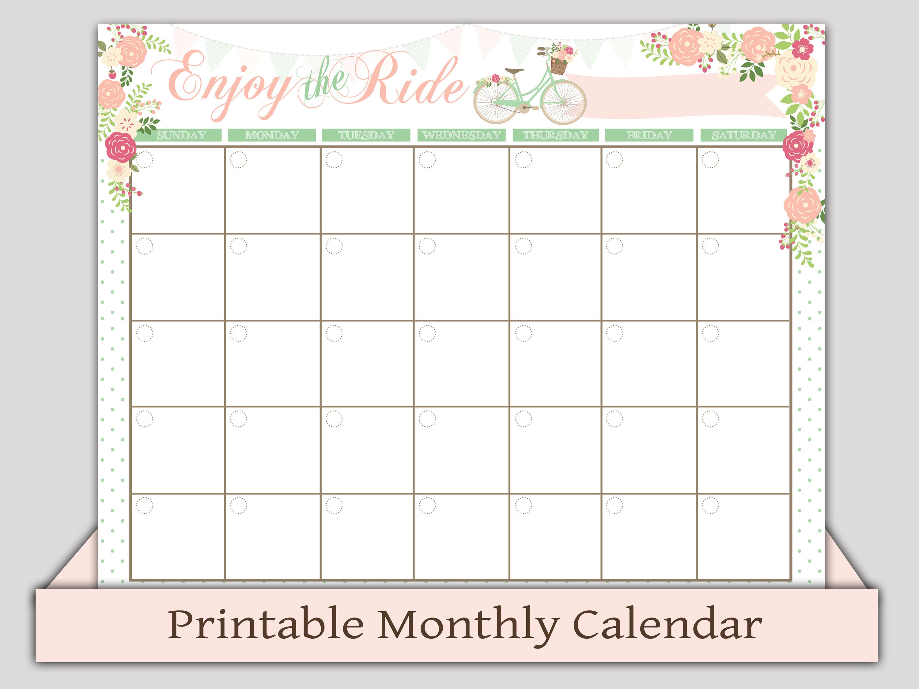 Pretty Monthly Calendar - Floral Calendar - Printable Monthly Calendar ...
