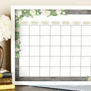 White Roses Calendar Insert - White Rose Menu Planner Insert - Monthly ...
