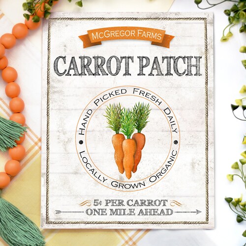 Carrot Patch Sign Farmhouse Spring Home Decor Vegetable | Etsy