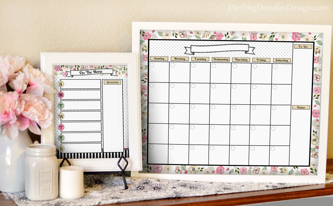 Wildflower Calendar and Menu Planner Set - Dry Erase Floral Print - Etsy