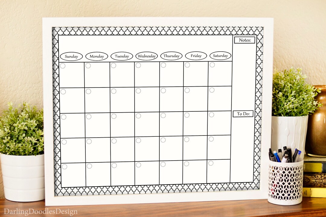 Monthly Calendar Insert - Simply White Calendar - Dry Erase Calendar ...