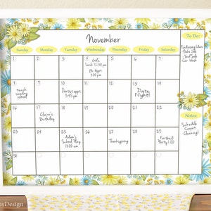 Floral Monthly Calendar - Printable Wall Calendar - Yellow and Blue ...