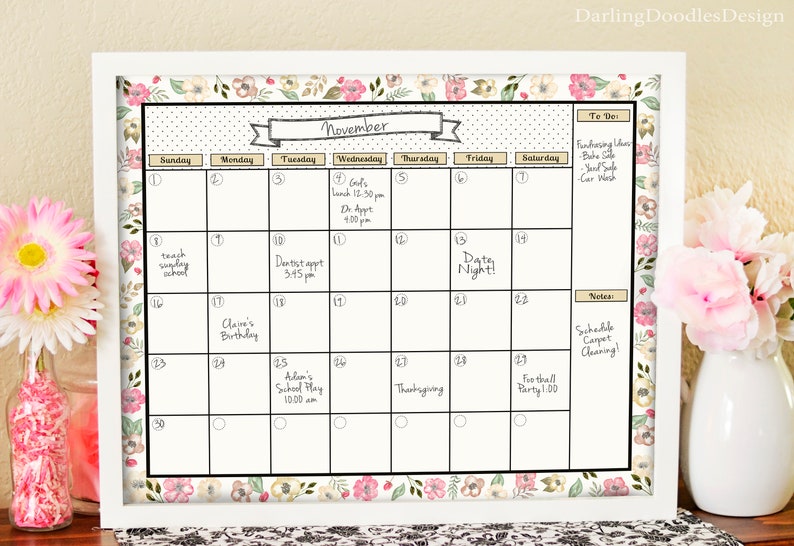Watercolor Flower Calendar Floral Monthly Calendar Cute - Etsy