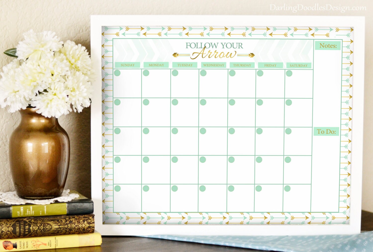 Mint and Gold Calendar - Arrow Calendar - Dry Erase Calendar ...
