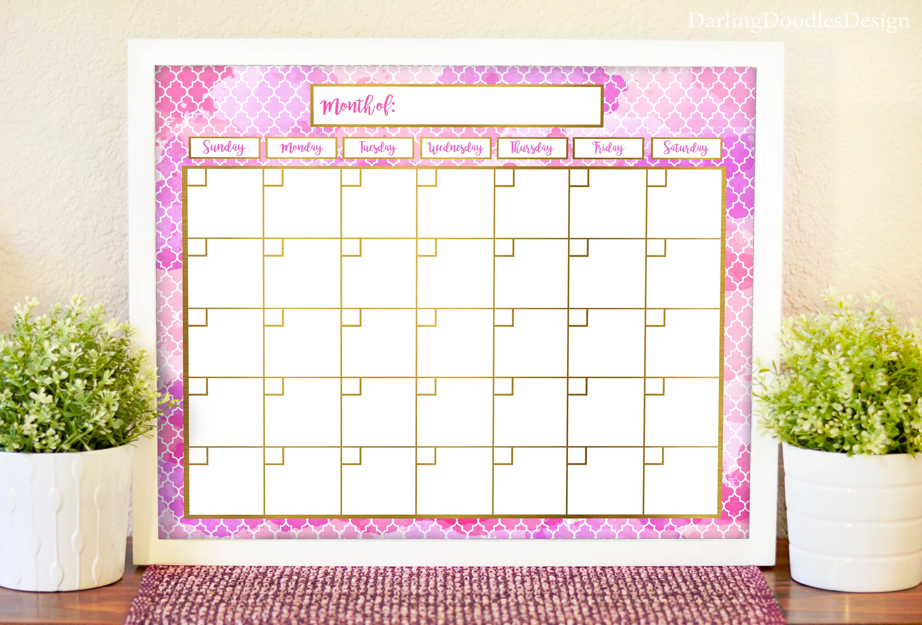 Watercolor Monthly Calendar - Feminine Office Decor - Pink and Purple ...