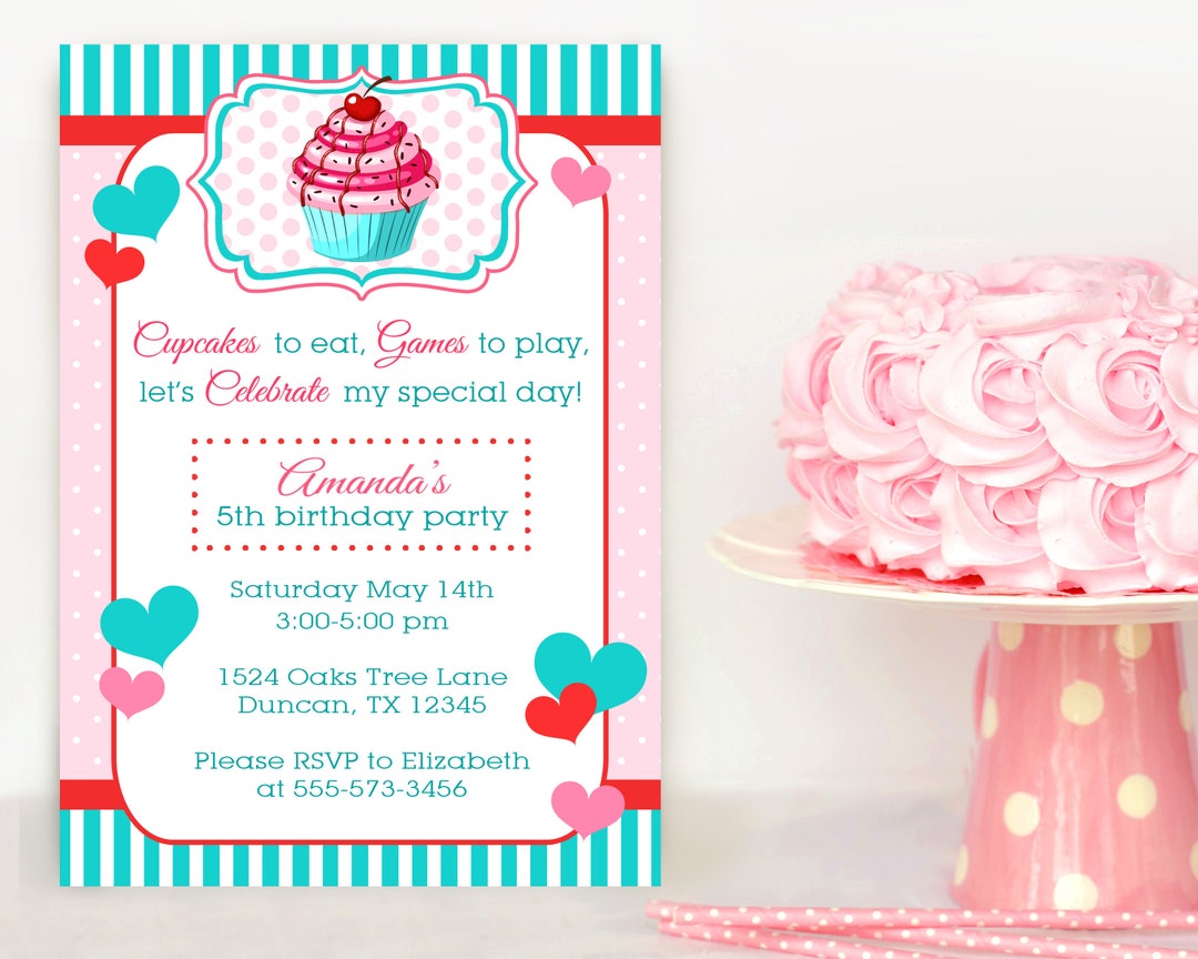 Cupcake Invitation - Pink Cupcake Invite - Printable Cupcake Invitation ...