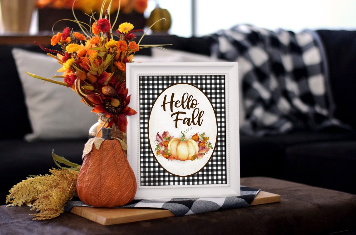 Hello Fall Print Buffalo Check Fall Decor Printable Fall - Etsy