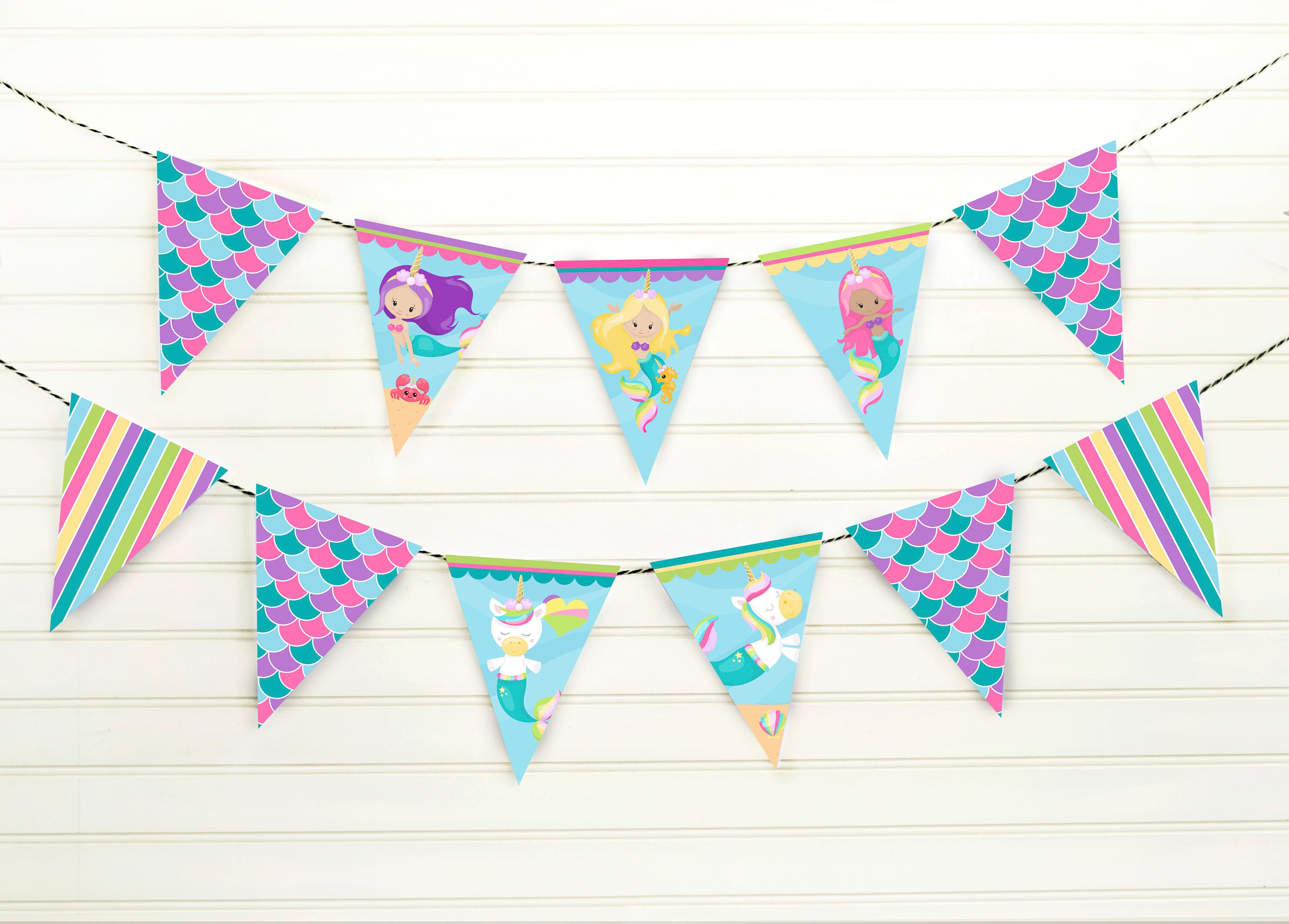 Mermaid Unicorn Banner - Mermaid Pennant Banner - Unicorn Pennant ...