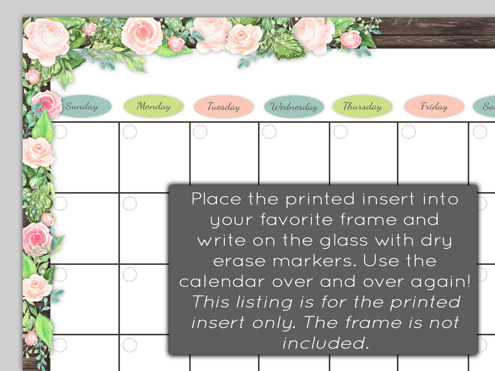 Pink Floral Monthly Calendar Pink Floral Weekly Menu Planner - Etsy