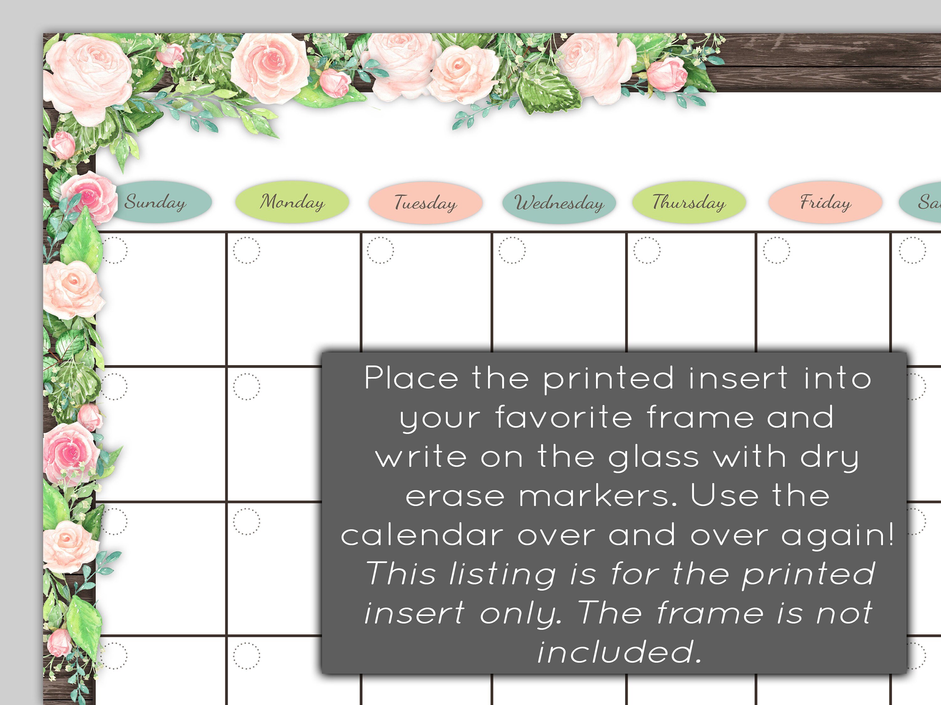 Pink Floral Monthly Calendar - Pink Floral Weekly Menu Planner ...