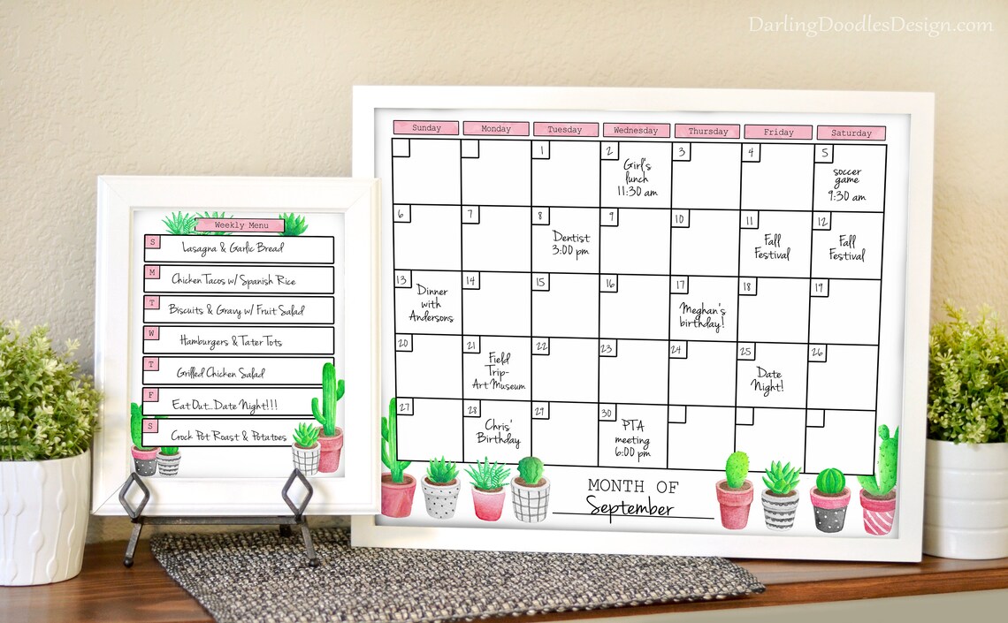 Cactus Calendar Cactus Menu Planner Printed Calendar | Etsy