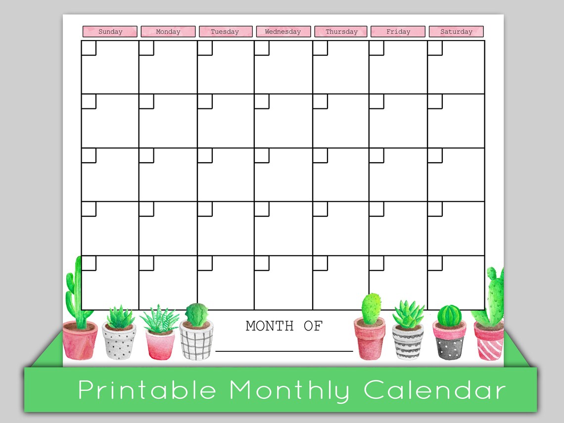 Printable Succulent Cactus Calendar - Printable Succulent Cactus Menu ...