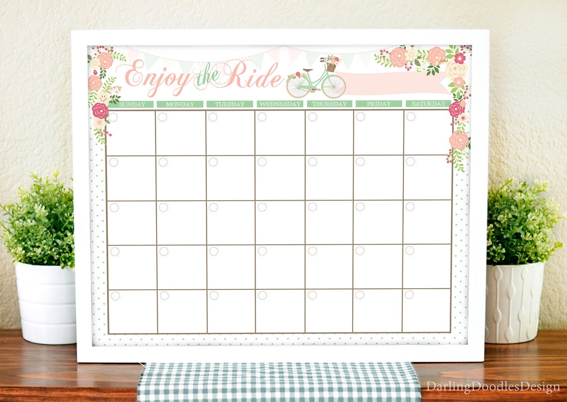 Floral Calendar Printable Calendar Monthly Floral Calendar - Etsy