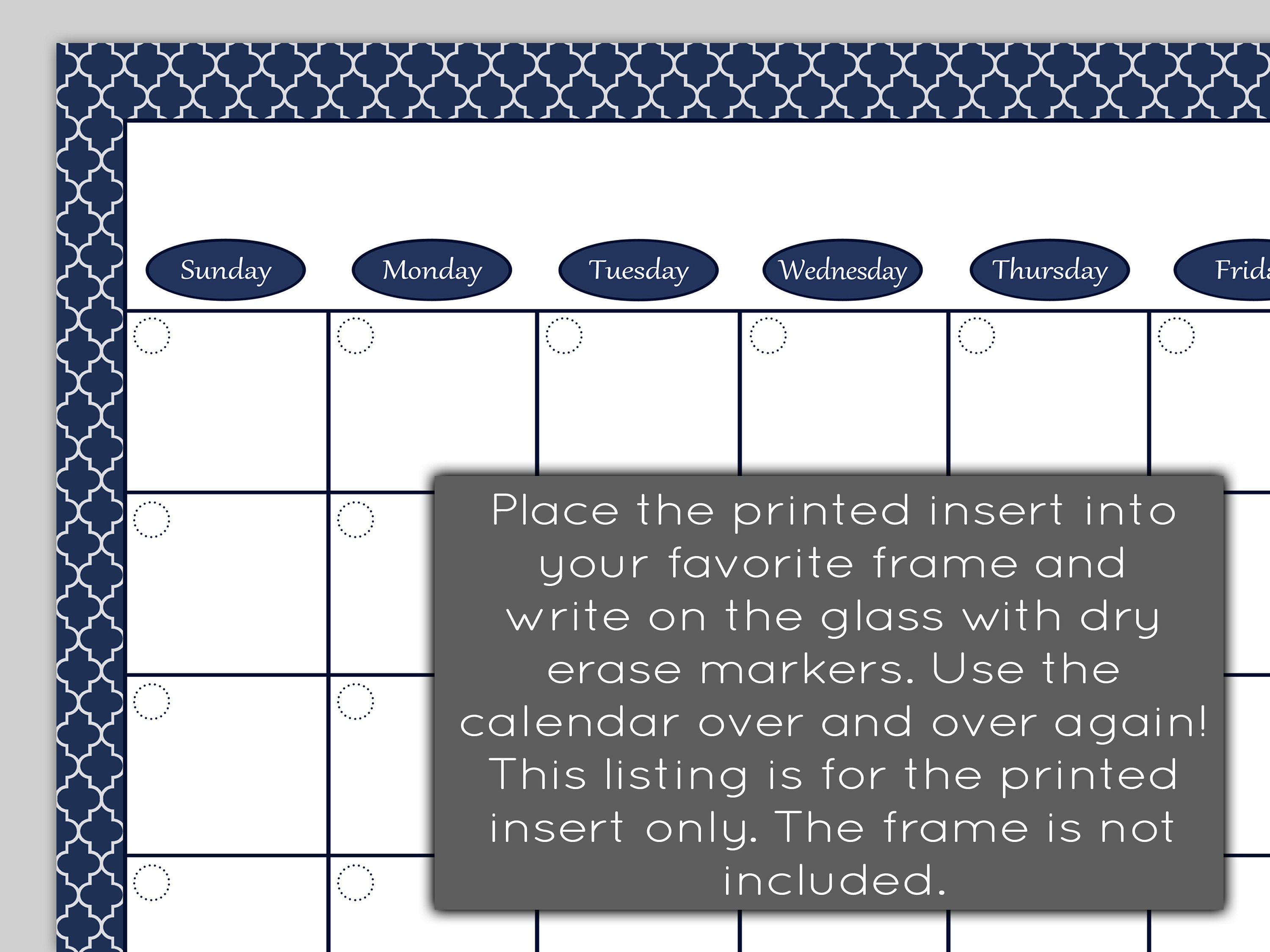 Simple Navy Calendar Navy Menu Planner Weekly Planner | Etsy