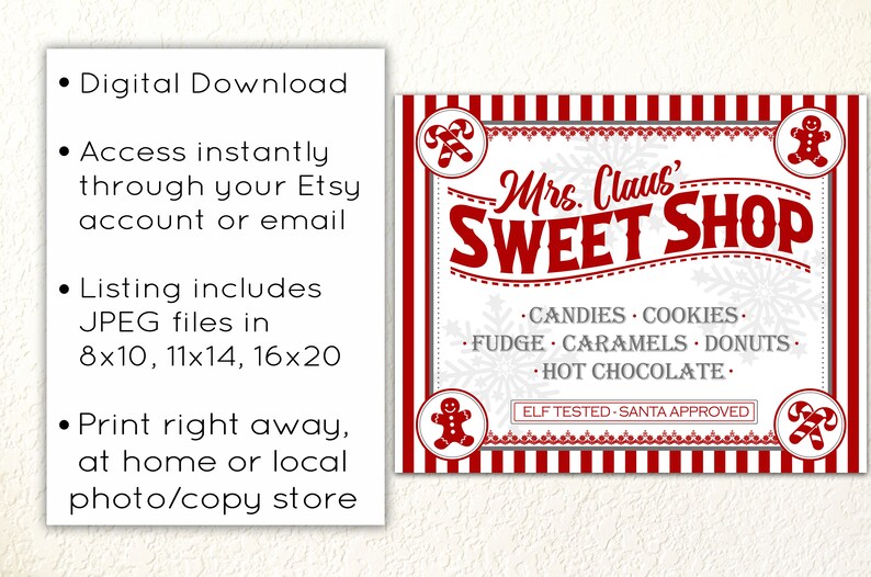Mrs. Claus Sweet Shop - Christmas Wall Art - Printable Christmas Decor ...