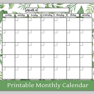 Botanical Foliage Calendar - 2019 Calendar - Printable Monthly Calendar ...