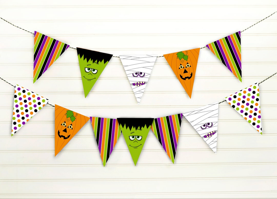 Monster Pennant Banner - Halloween Banner - Halloween Bunting ...