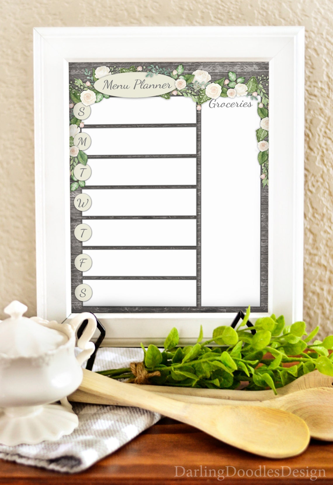 Printable Weekly Menu Planner - Floral Dry Erase Board (PDF) - Etsy