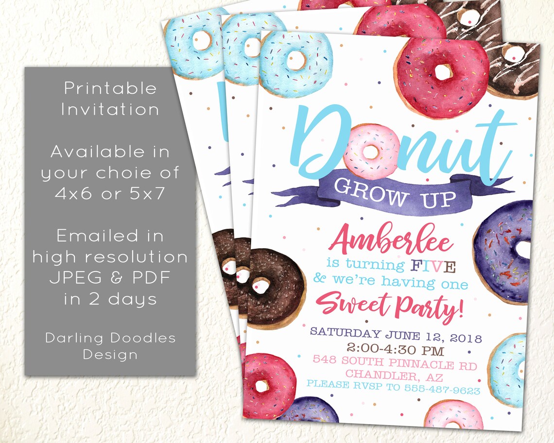 Donut Invitation Donut Party Donut Grow up Donut - Etsy