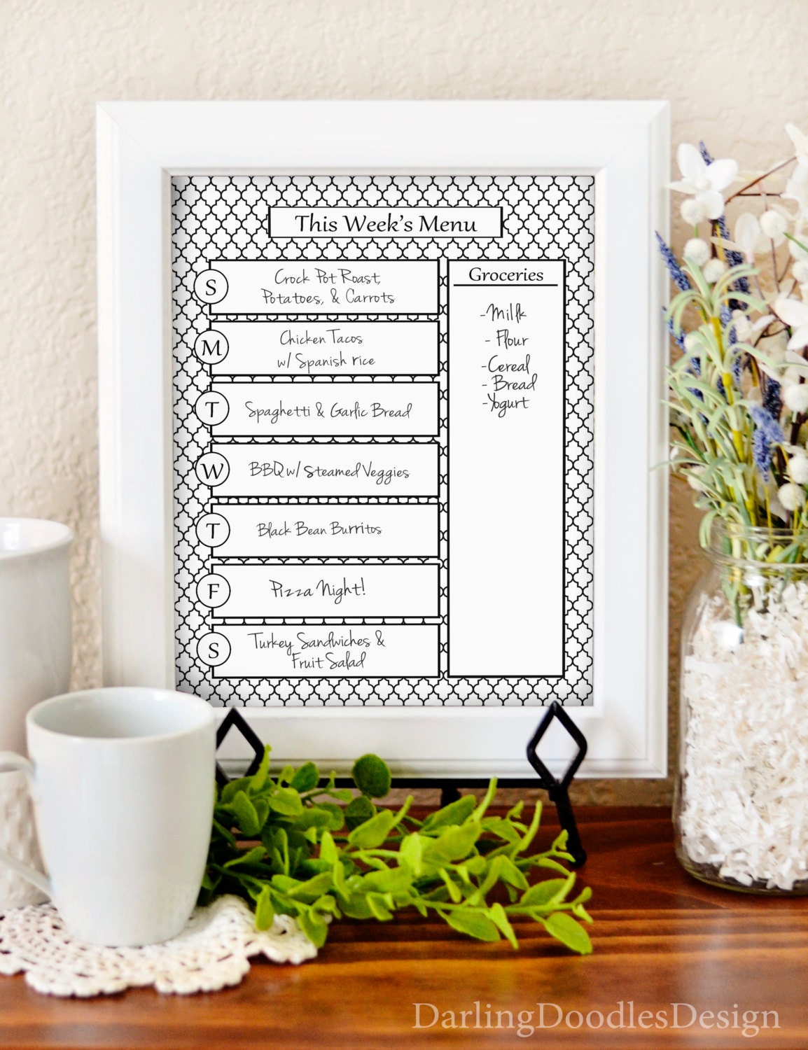 Printable Menu - Weekly Menu Planner - Weekly Meal Board - White ...
